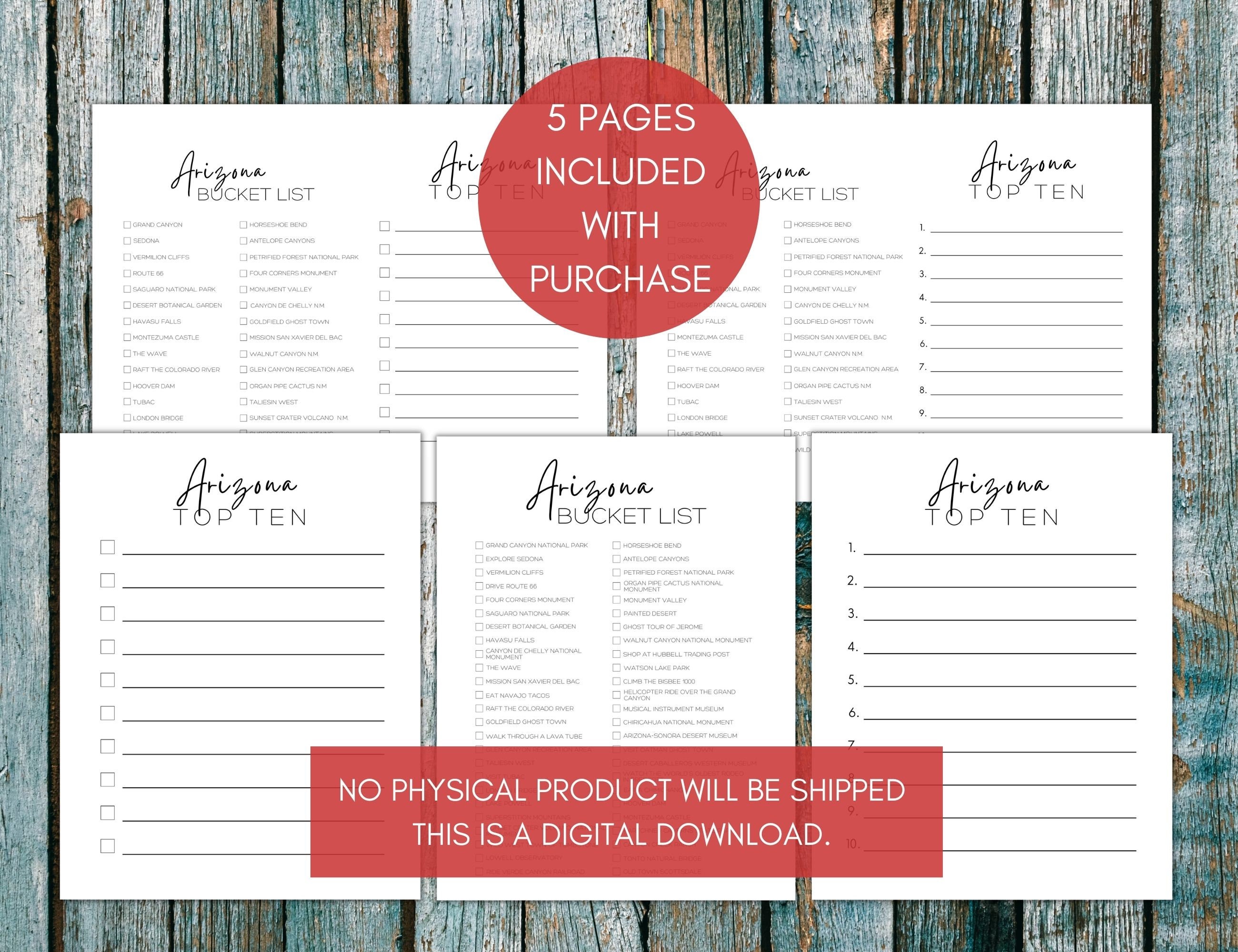 Arizona Bucket List Printable | America's 50 States Travel Planner ...