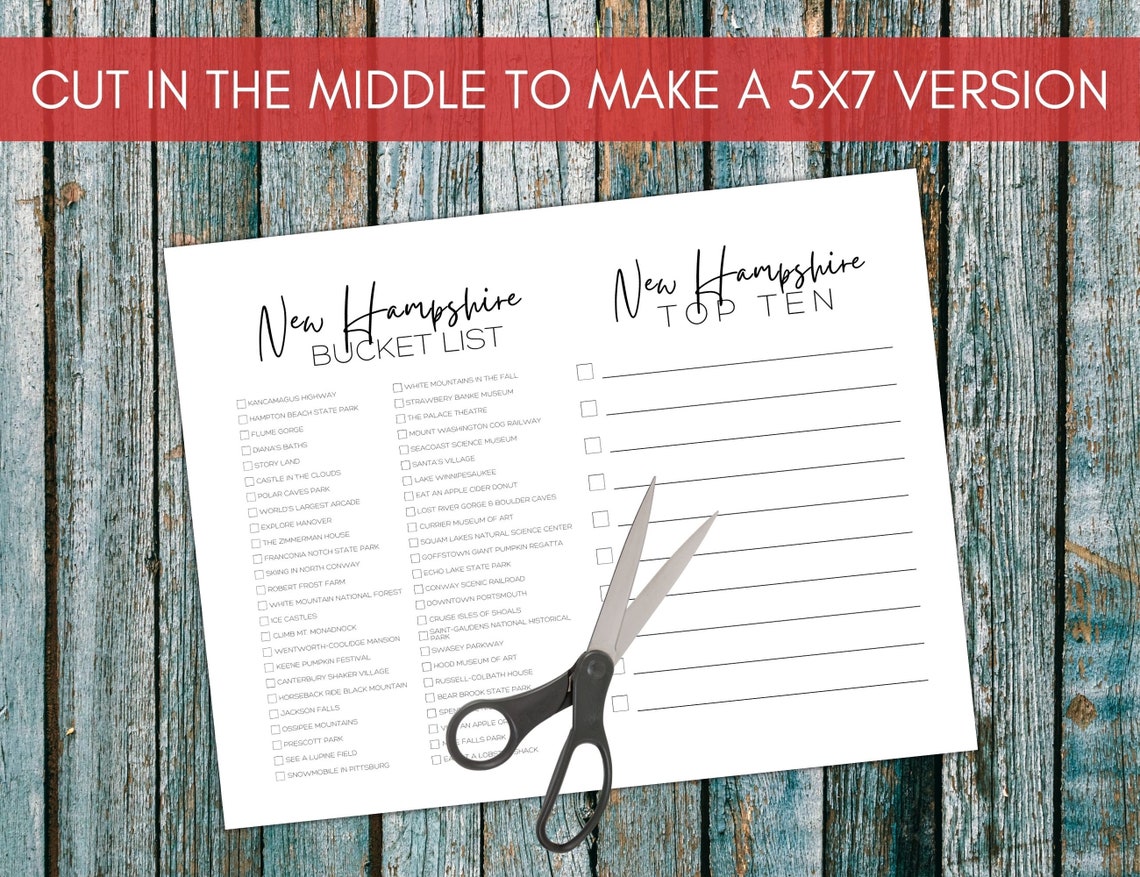 New Hampshire Bucket List Printable America's 50 States Travel Planner ...