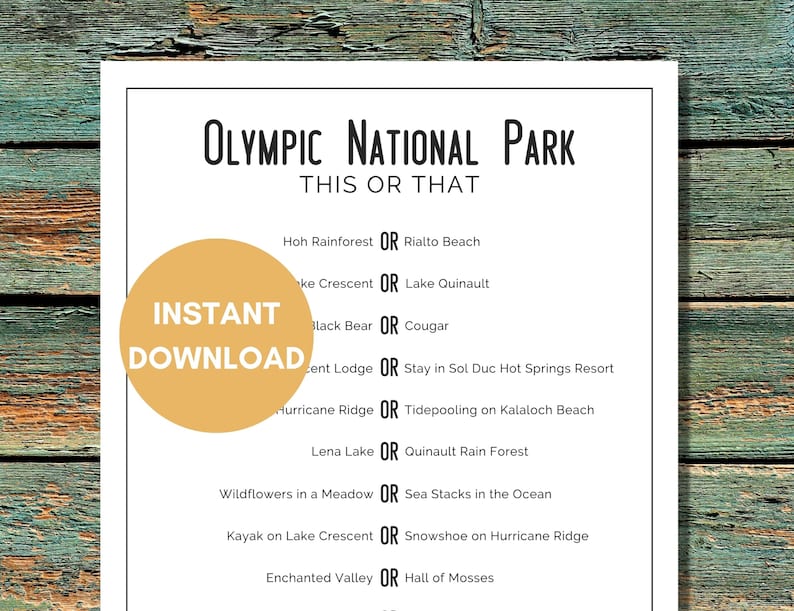 Olympic National Park This or That Travel Game | US National Park ...