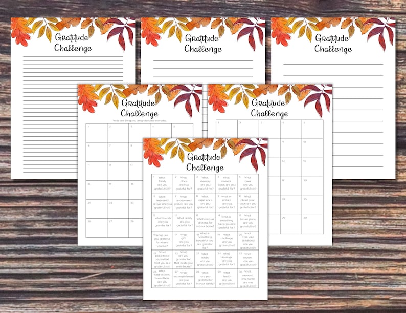 30 Day Gratitude Challenge Printable | Monthly Challenge Tracker ...
