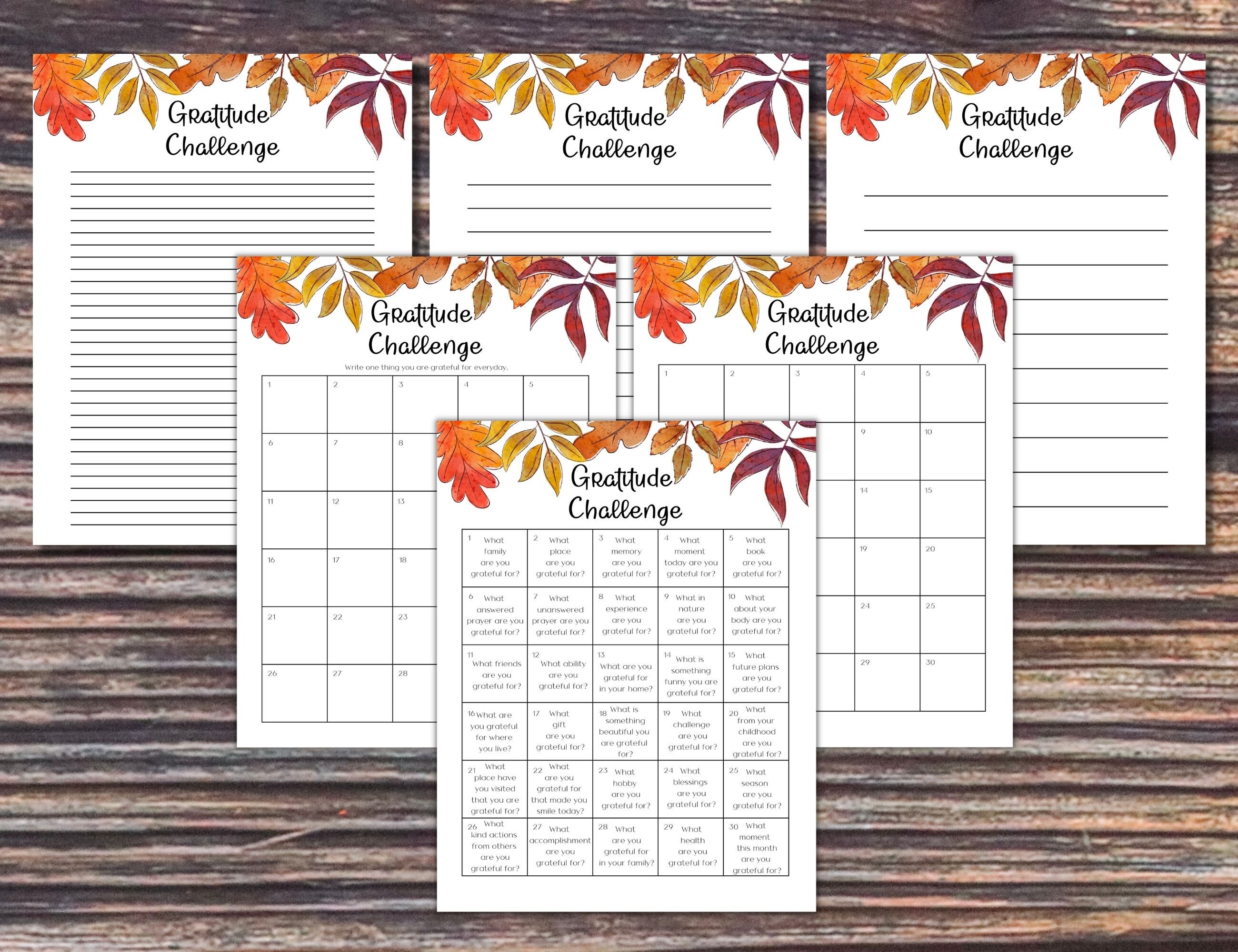 30 Day Gratitude Challenge Printable | Monthly Challenge Tracker ...