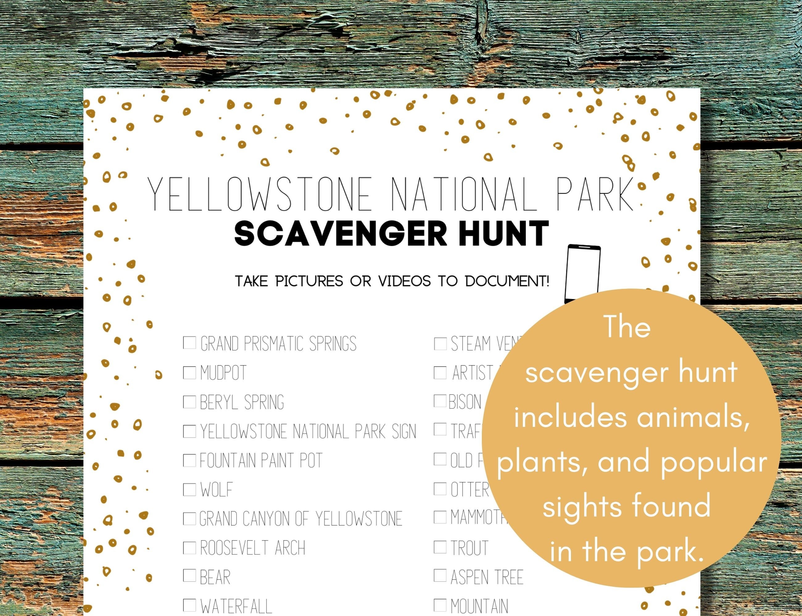 Yellowstone National Park Photo Scavenger Hunt | US National Park ...