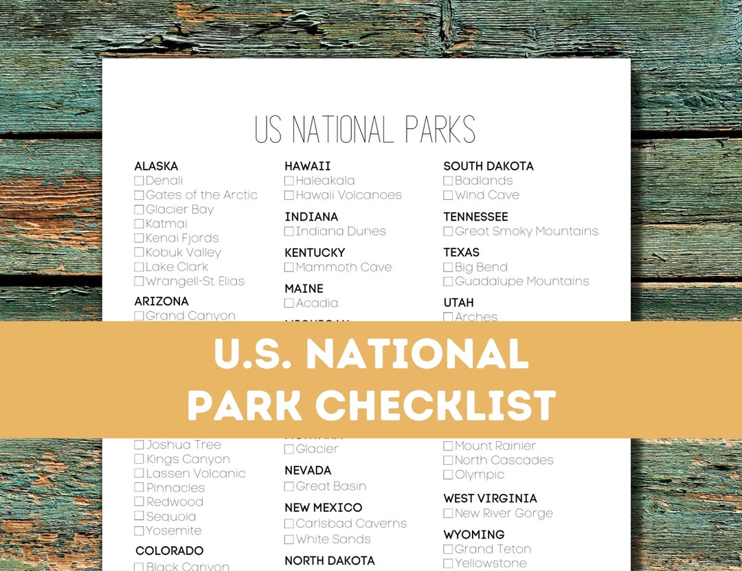 US National Park Checklist Printable | 63 Parks 2024 Complete List ...