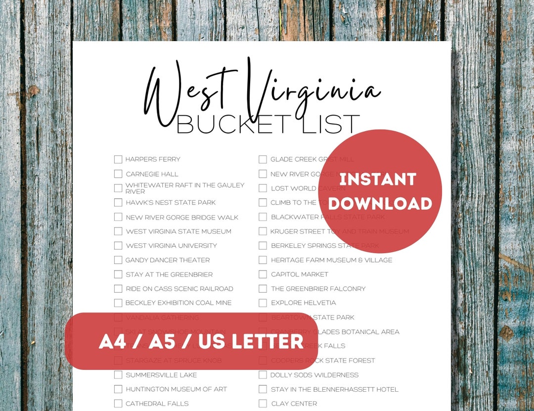 West Virginia Bucket List Printable | America's 50 States Travel ...