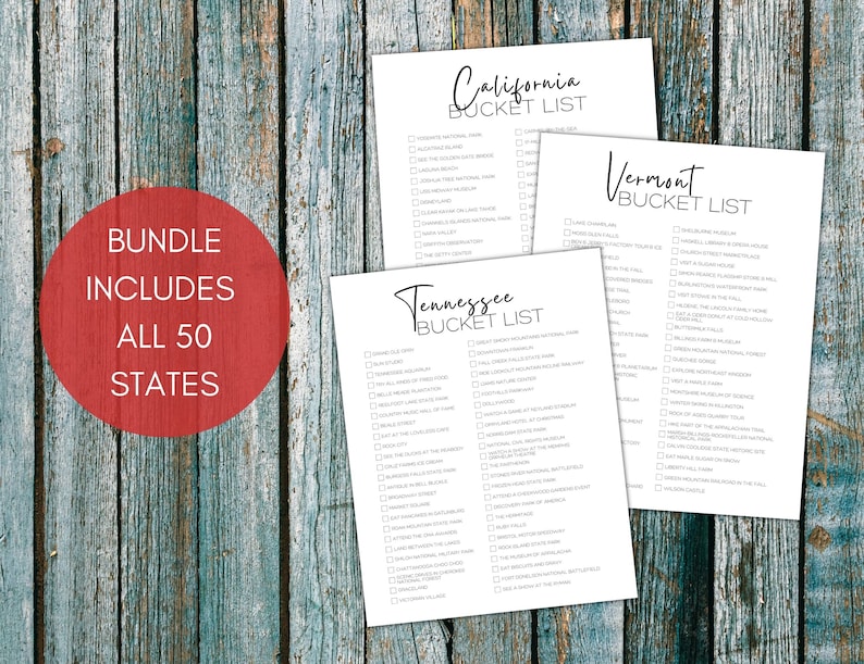50 States Bucket List Printables Bundle | United States Travel to Do ...