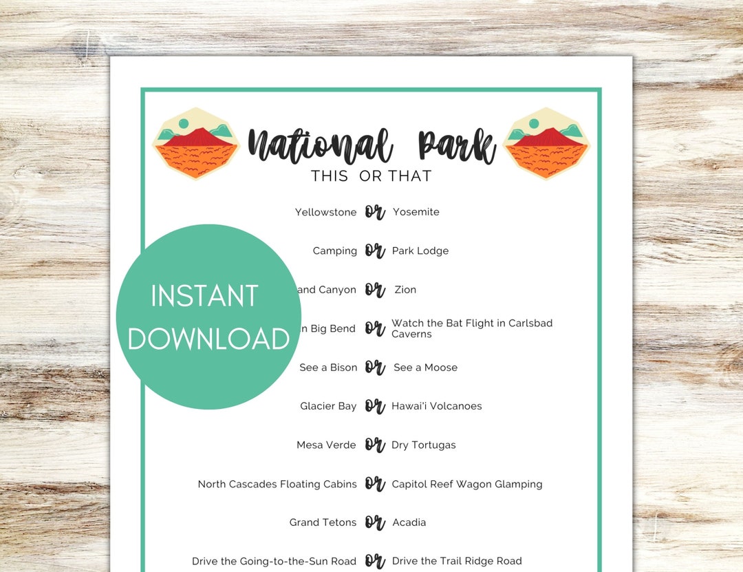 US National Park This or That Travel Games | Family Road Trip Printable ...
