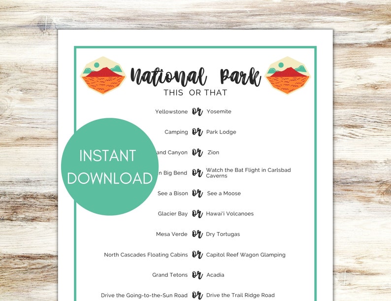 US National Park This or That Travel Games | Family Road Trip Printable ...