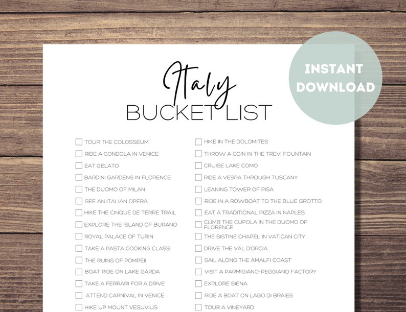 Italy Bucket List Printable Italy Travel List Bucket List - Etsy