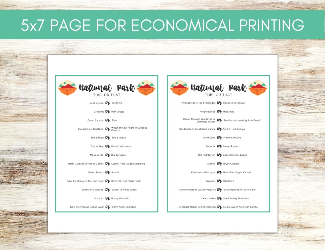 US National Park This or That Travel Games | Family Road Trip Printable ...