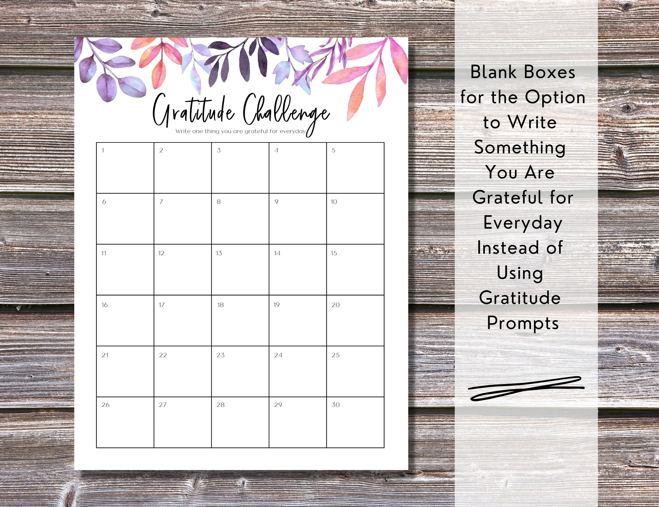 30 Day Gratitude Challenge Printable | Monthly Challenge Tracker ...