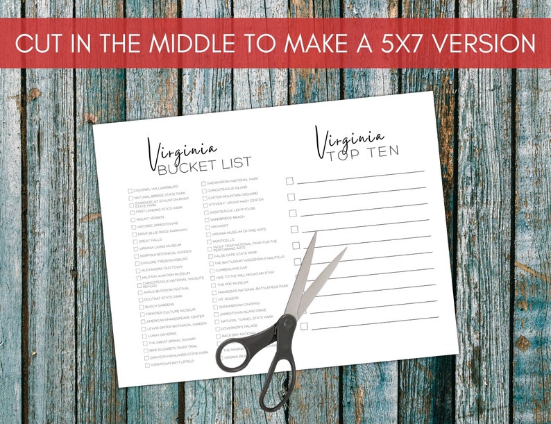 Virginia Bucket List Printable | America's 50 States Travel Planner ...