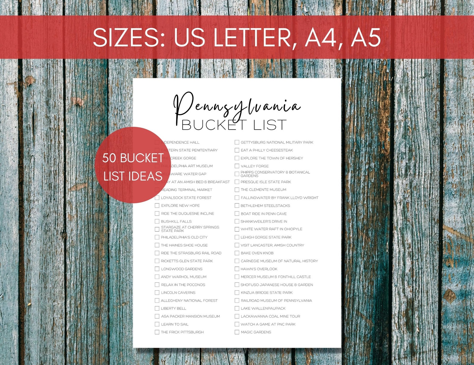 Pennsylvania Bucket List Printable | America's 50 States Travel Planner ...