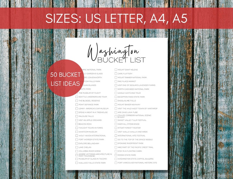 Washington Bucket List Printable | America's 50 States Travel Planner ...