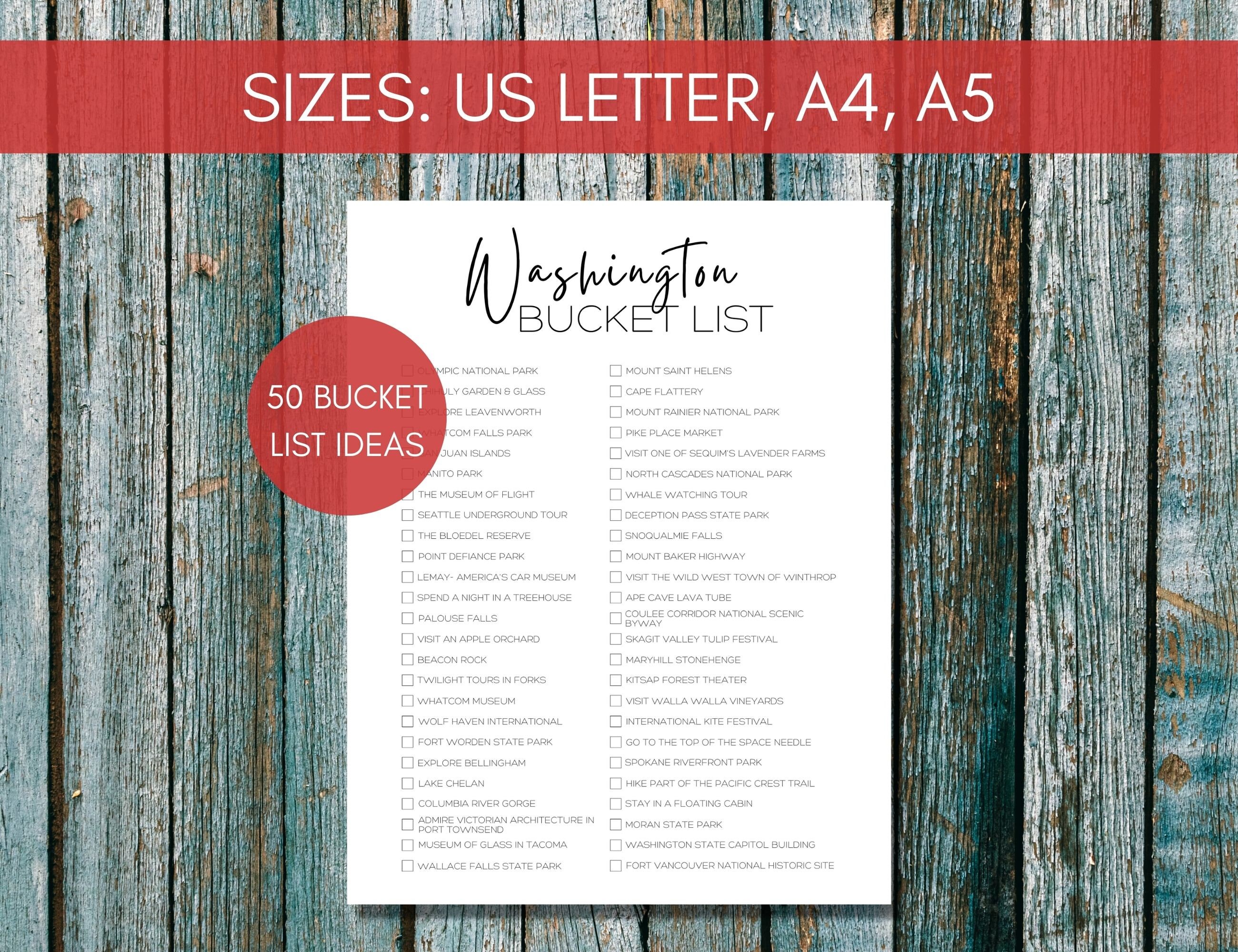 Washington Bucket List Printable | America's 50 States Travel Planner ...