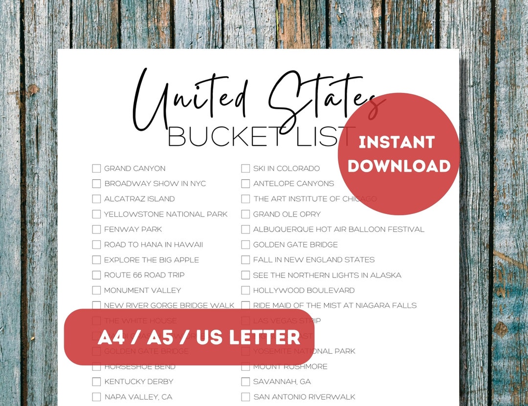US Bucket List Printable | America's 50 States Travel Planner Checklist ...