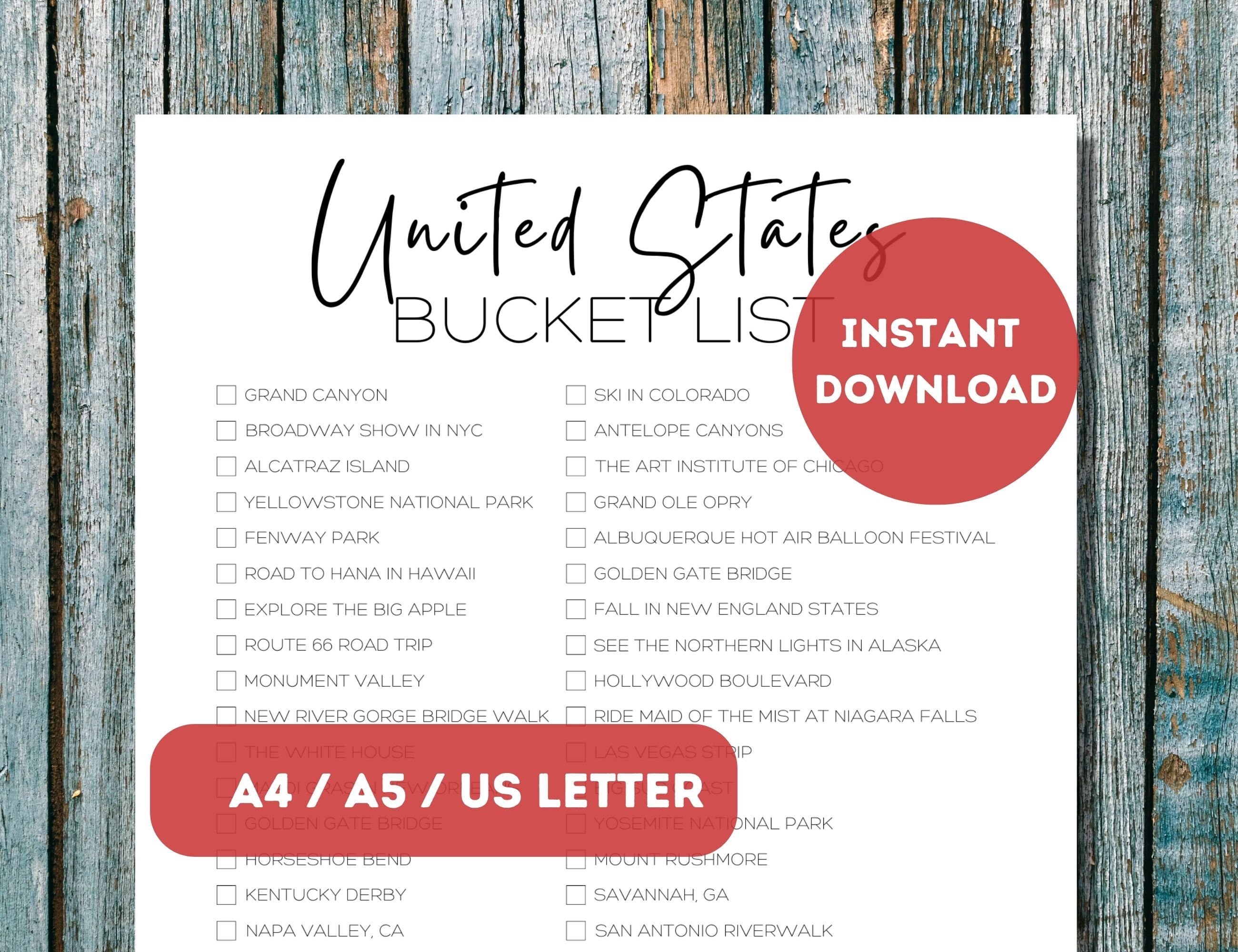 US Bucket List Printable | America's 50 States Travel Planner Checklist ...