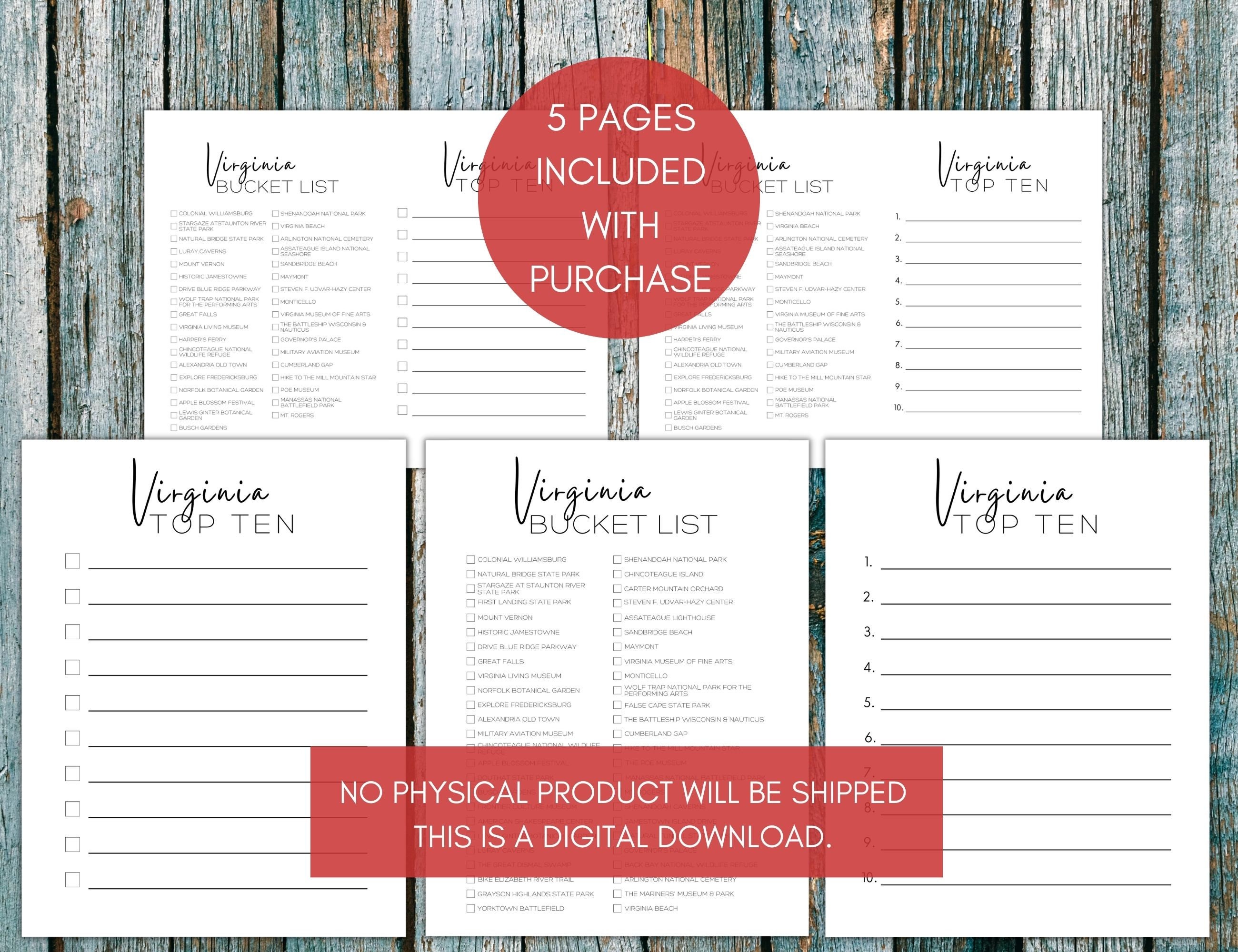 Virginia Bucket List Printable | America's 50 States Travel Planner ...