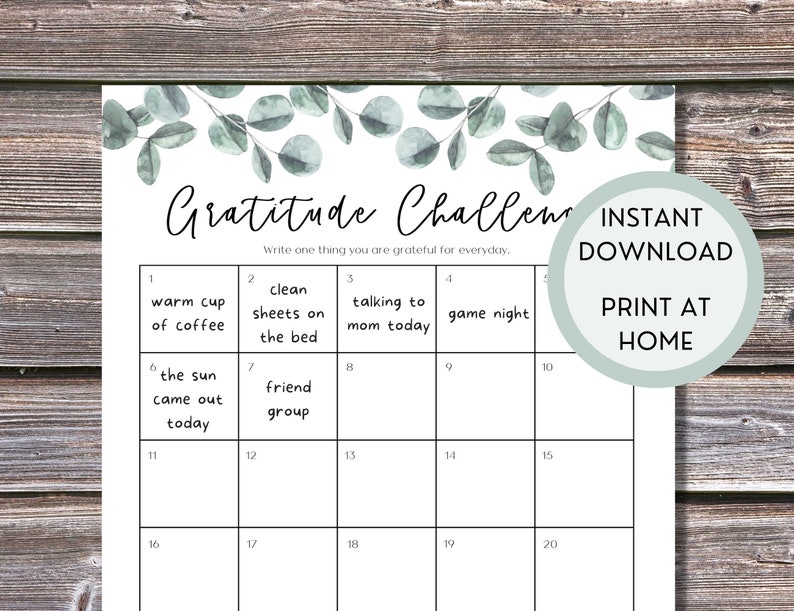 30 Day Gratitude Challenge Printable | Monthly Challenge Tracker ...