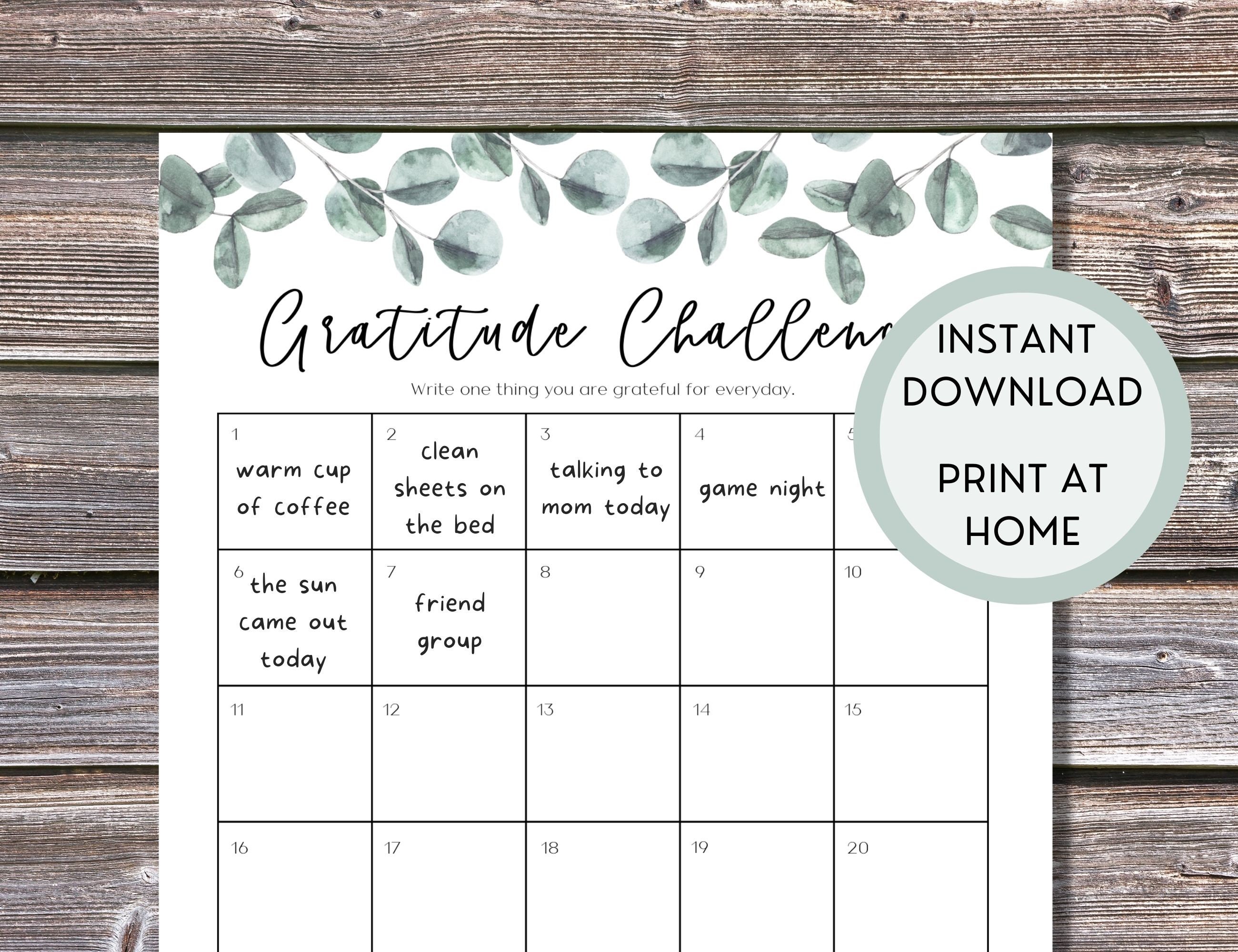 30 Day Gratitude Challenge Printable Monthly Challenge Tracker ...