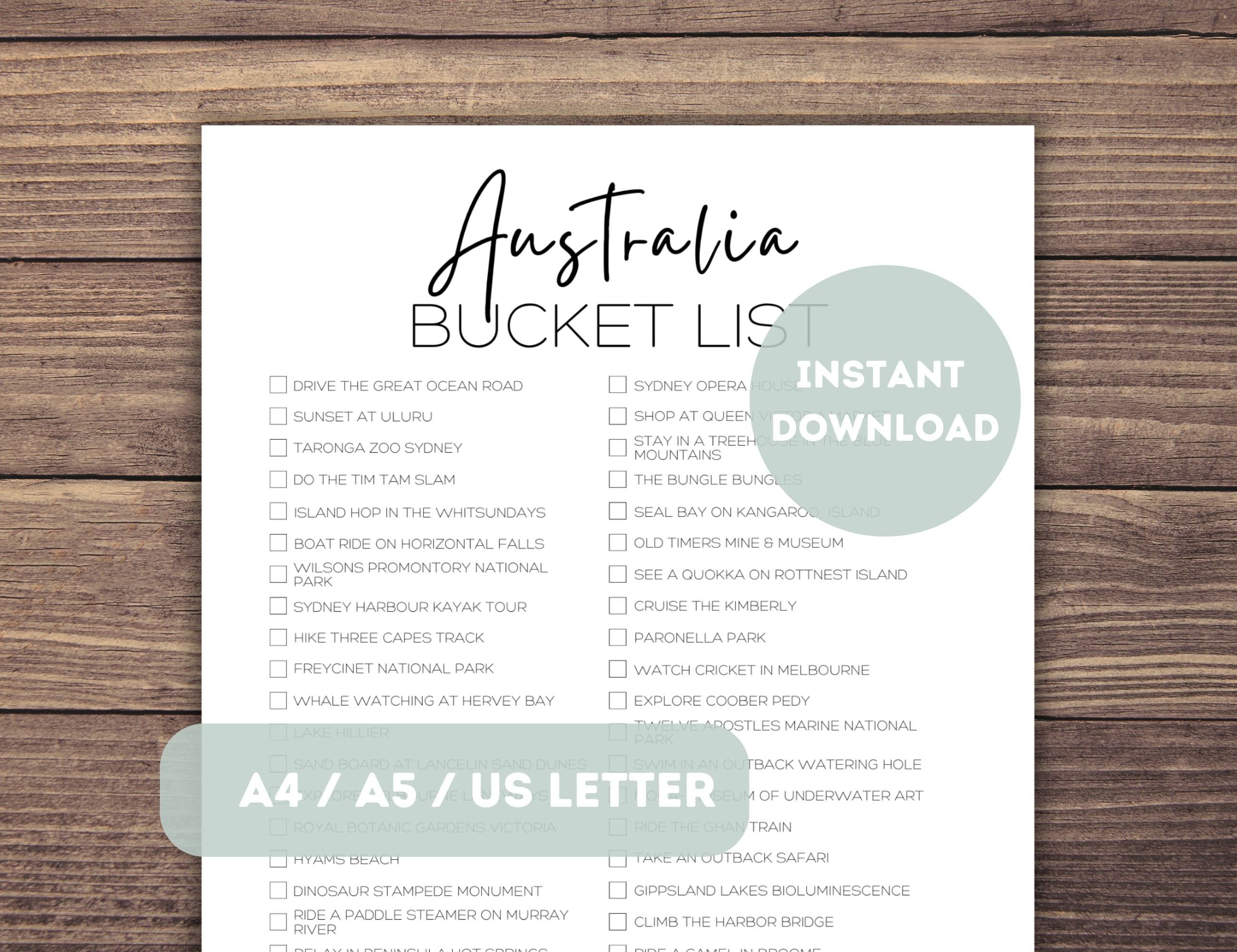 Australia Bucket List Printable | Australia Travel Planner Checklist ...