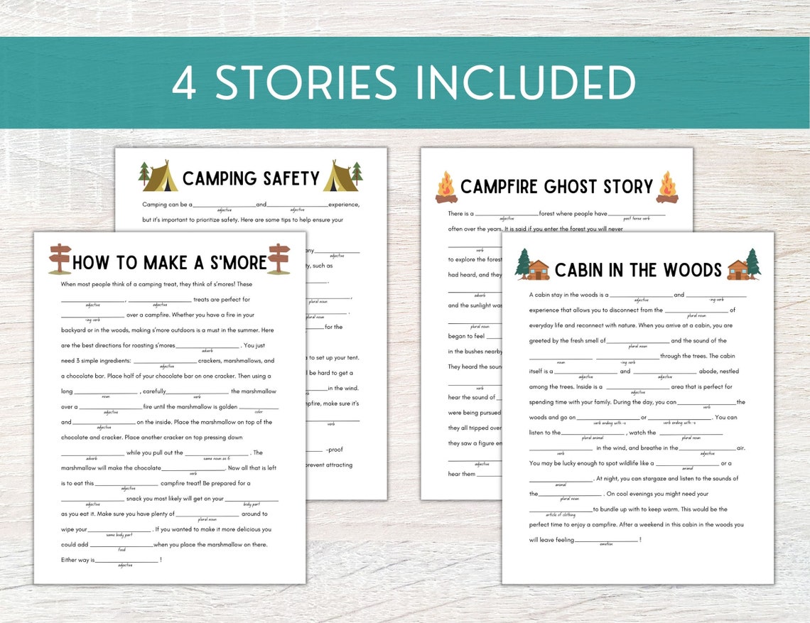 Family Camping Word Game Printable | Funny Word Libs for Camping Party ...