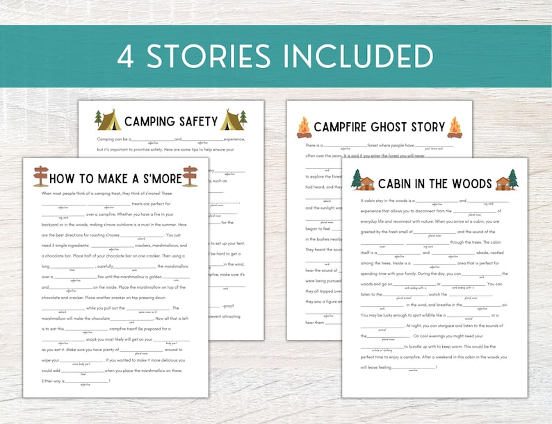 Family Camping Word Game Printable | Funny Word Libs for Camping Party ...