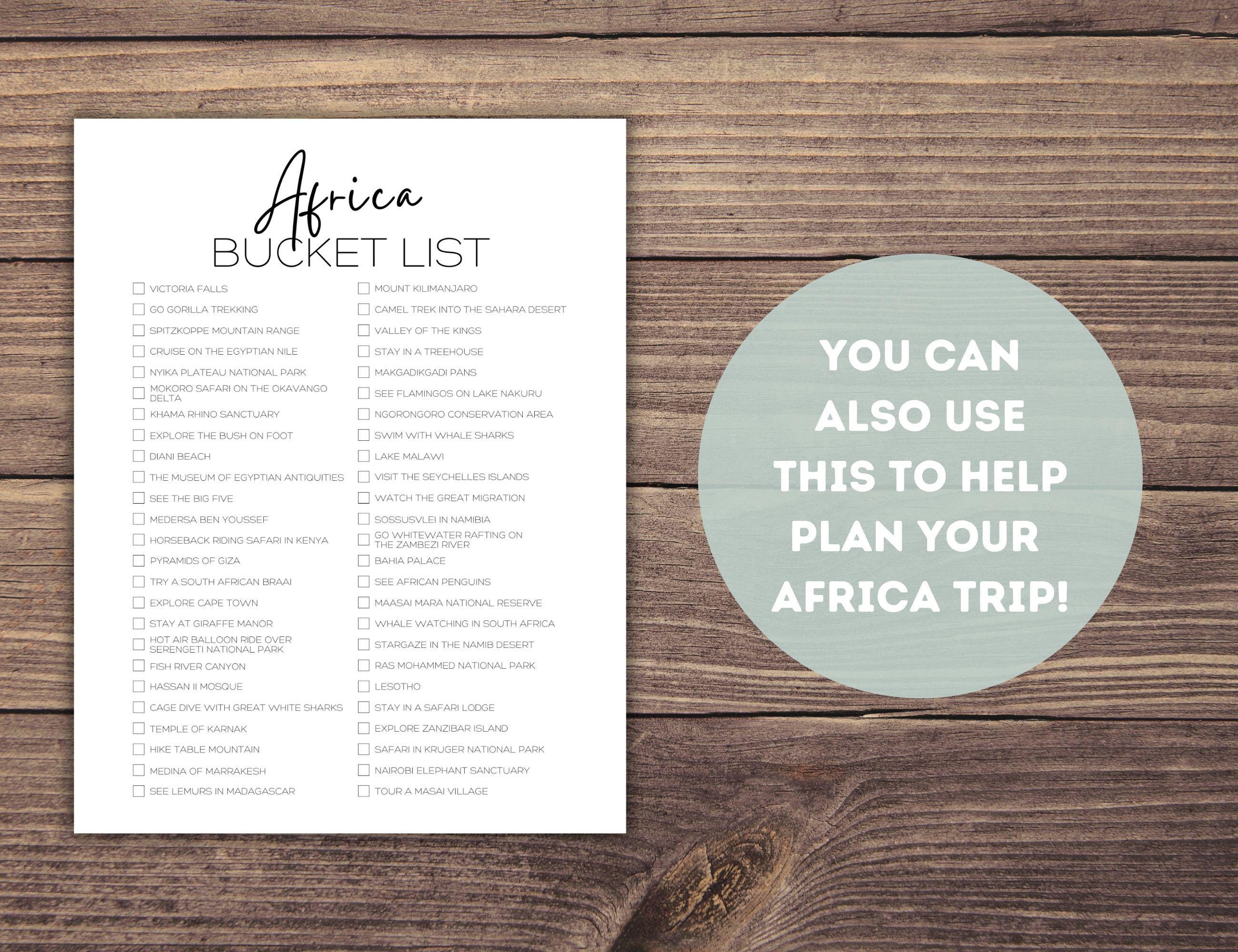 Africa Bucket List Printable | Africa Travel Planner Checklist | Africa ...