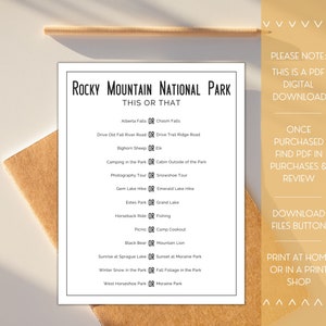 Rocky Mountain National Park This or That Travel Game US National Park ...