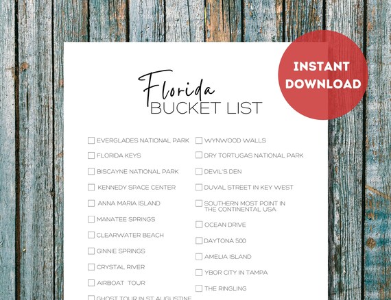 Florida Bucket List Printable America's 50 States Travel - Etsy