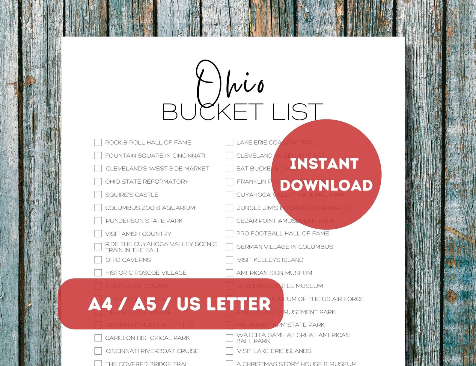 Ohio Bucket List Printable | America's 50 States Travel Planner ...