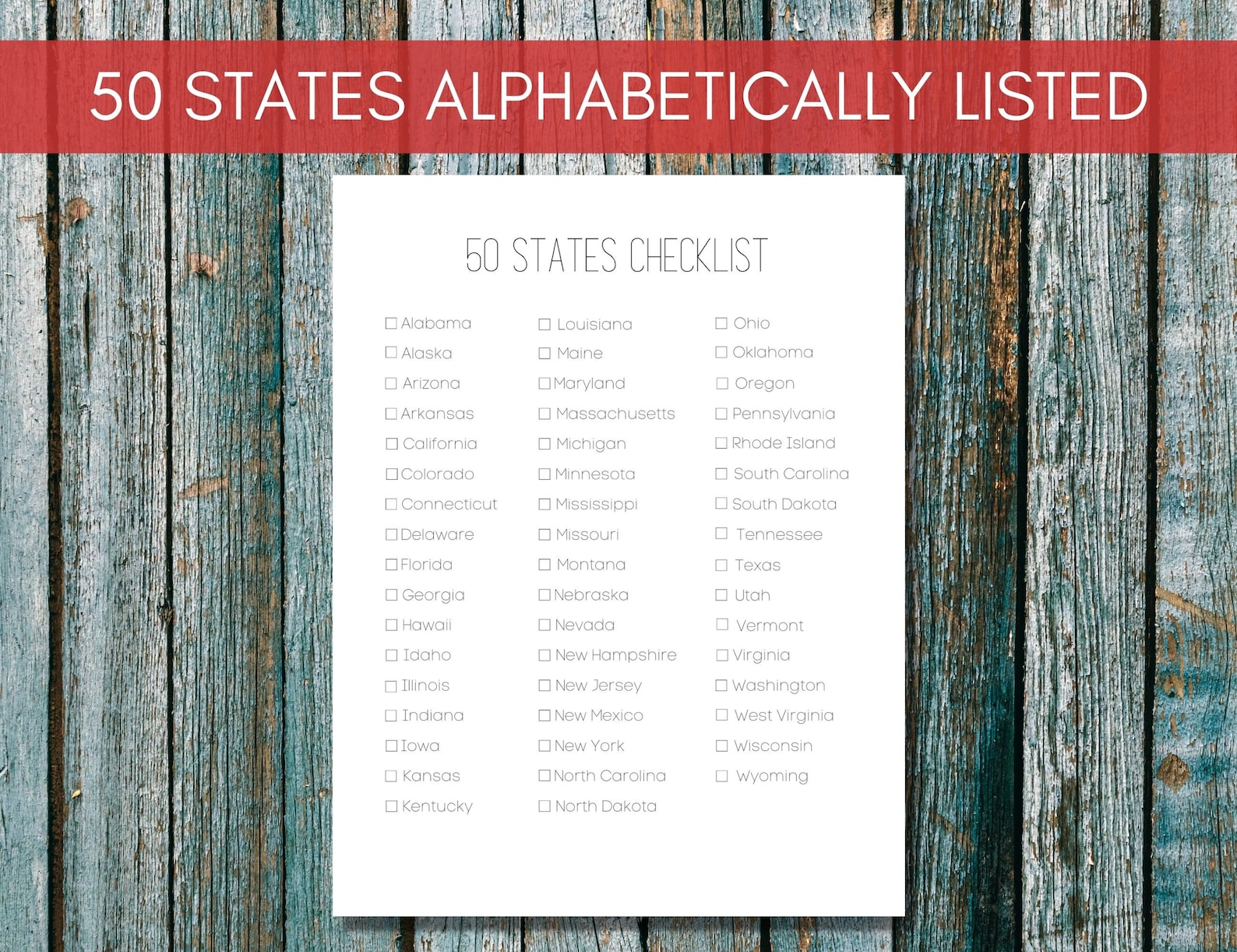 50 States Checklist Printable US States Bucket List Challenge - Etsy