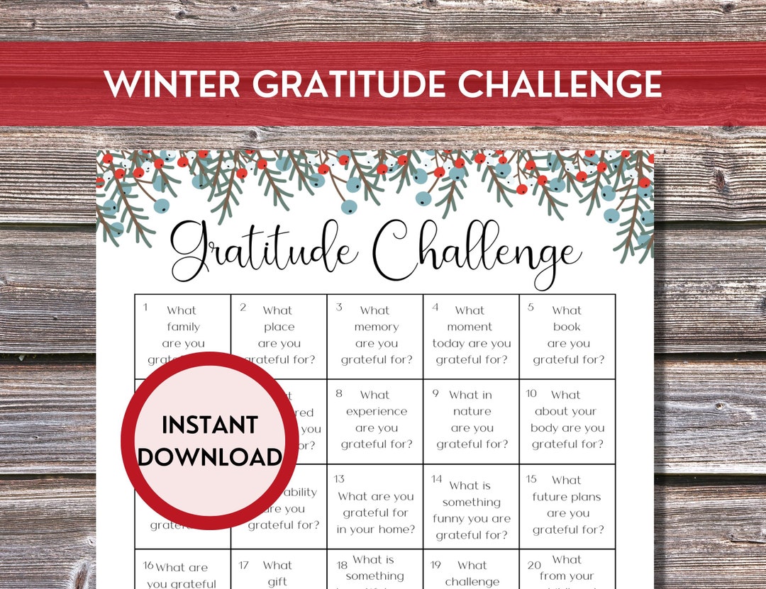 30 Day Winter Gratitude Challenge Printable | Monthly Challenge Tracker ...