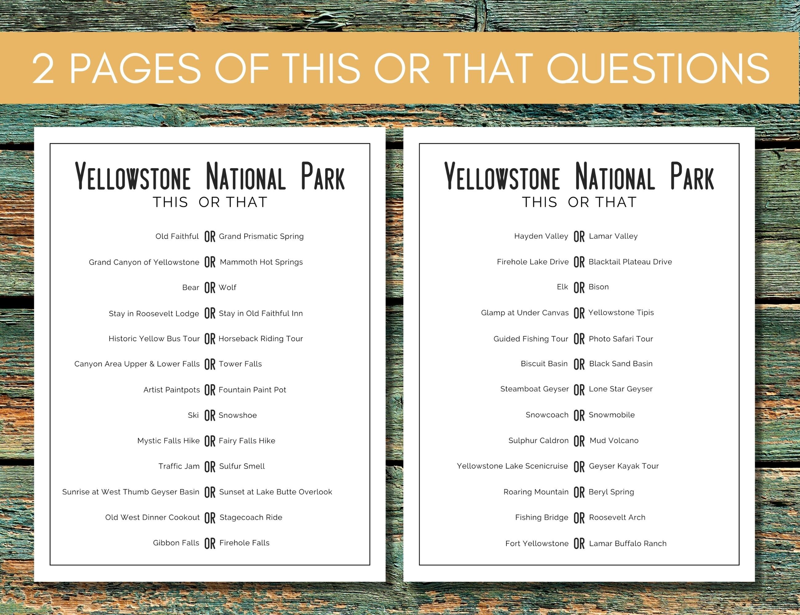 Yellowstone National Park This or That Travel Game US National Park ...