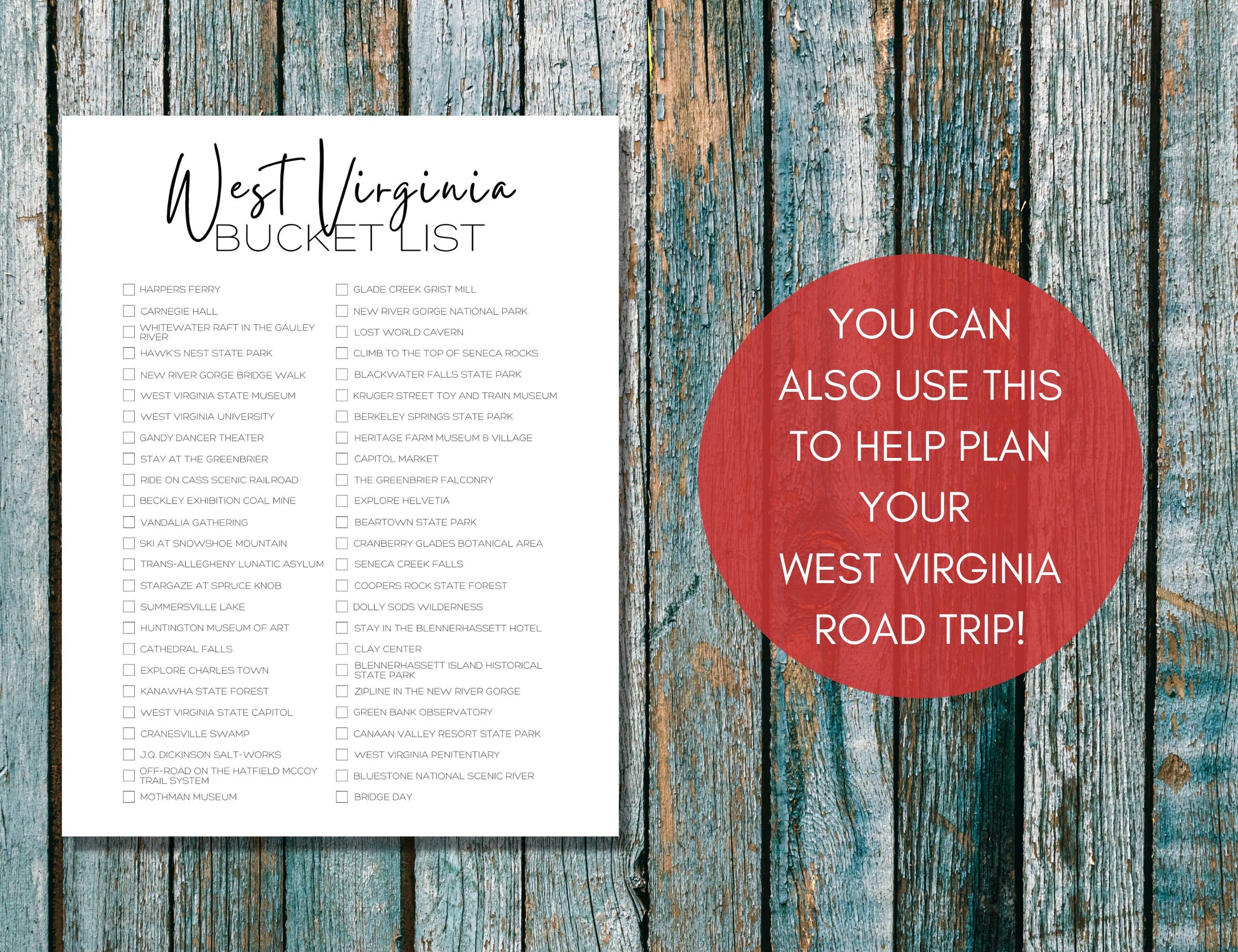 West Virginia Bucket List Printable America's 50 States - Etsy