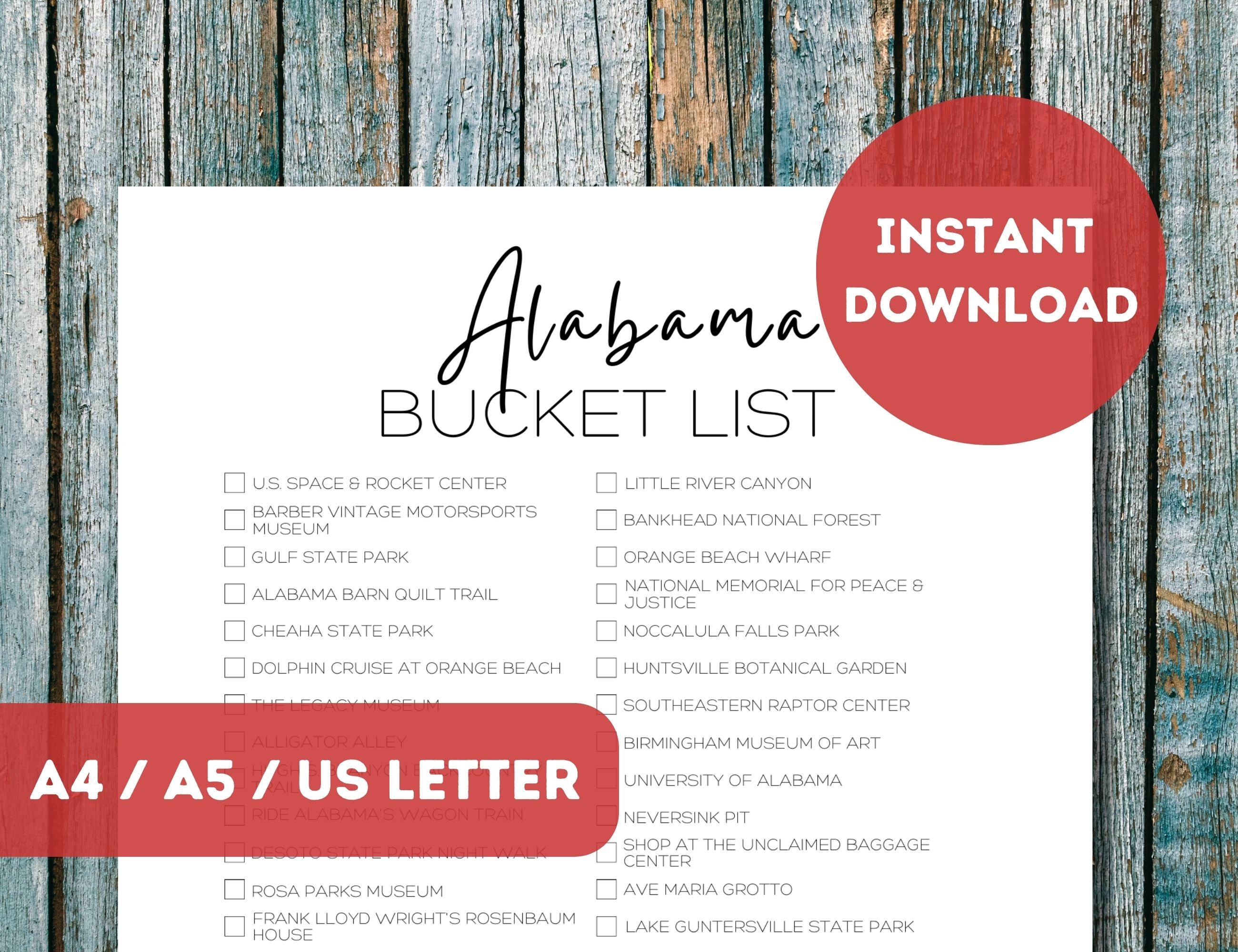 Alabama Bucket List Printable America's 50 States Travel - Etsy