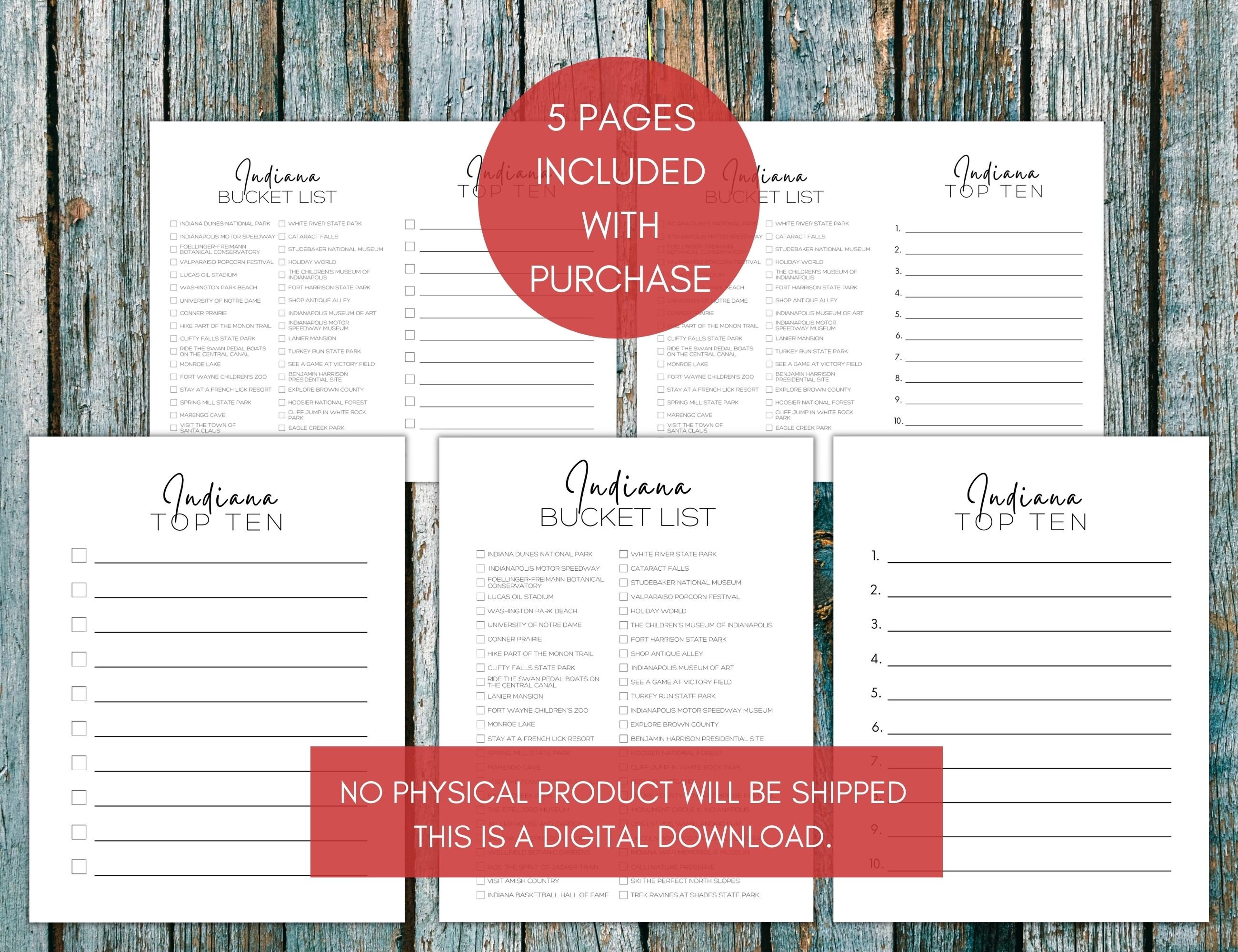 Indiana Bucket List Printable Top Things to Do Travel Planner Indiana ...