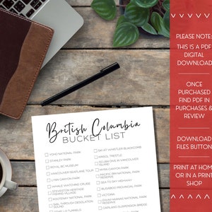 British Columbia Bucket List Printable Canada Travel Planner - Etsy