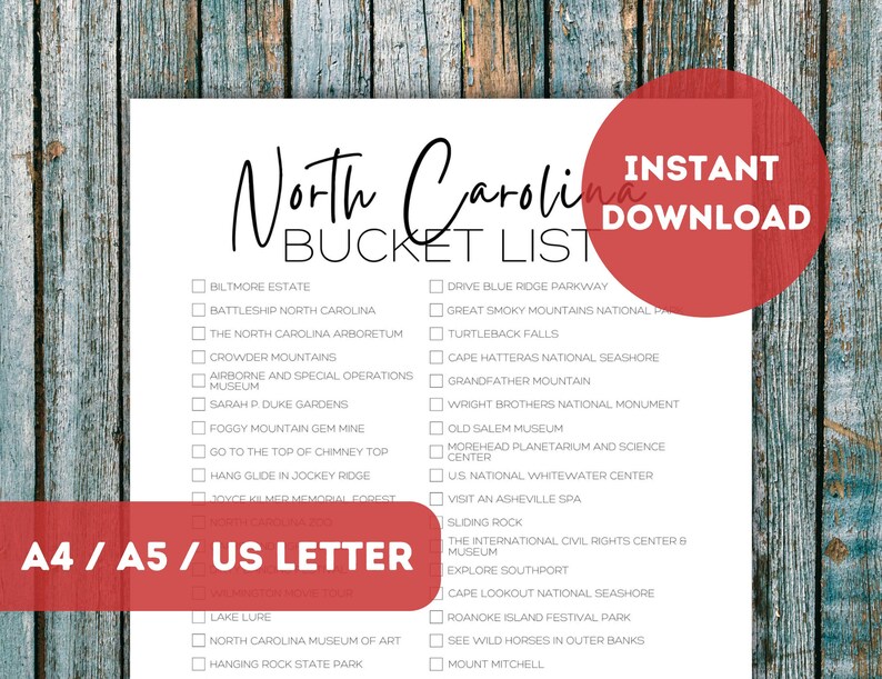 North Carolina Bucket List Printable | America's 50 States Travel ...