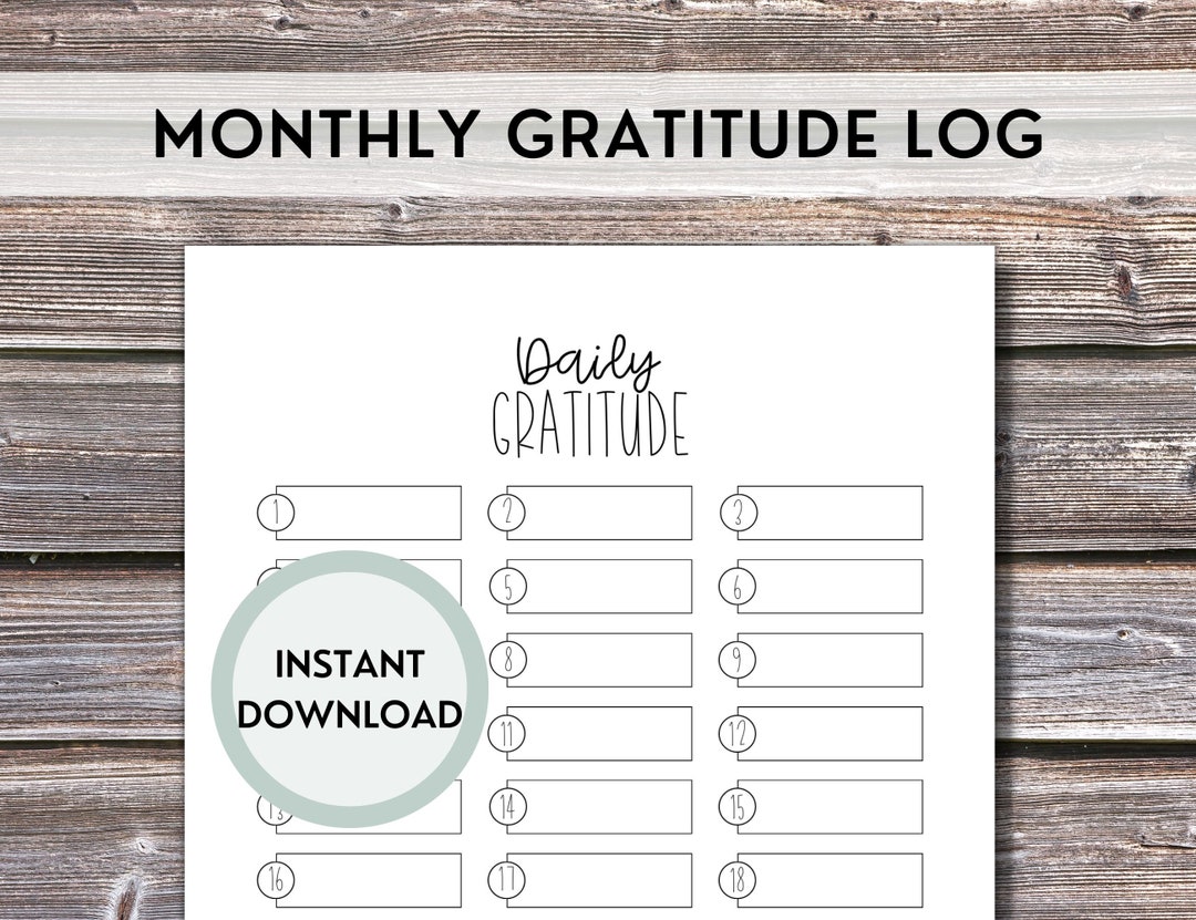 Monthly Gratitude Log Printable Mindfulness Log Daily Gratitude Tracker ...