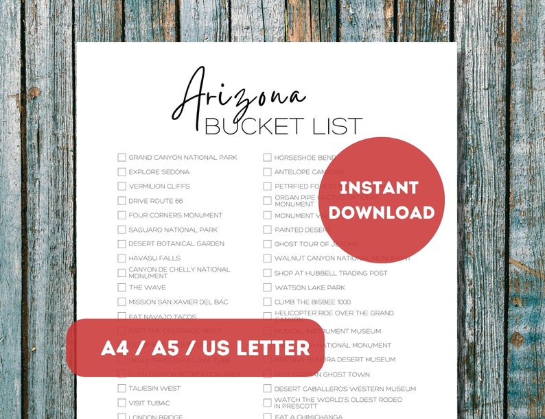 Arizona Bucket List Printable | America's 50 States Travel Planner ...