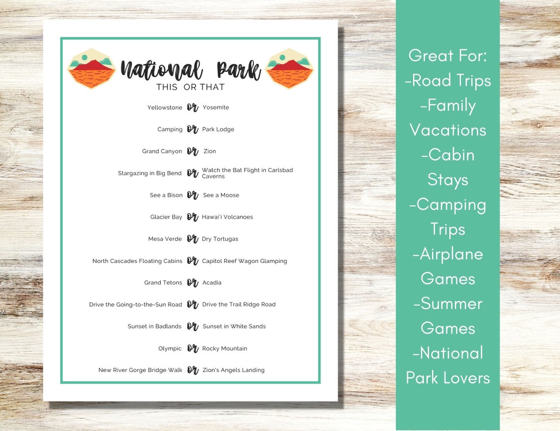 US National Park This or That Travel Games | Family Road Trip Printable ...