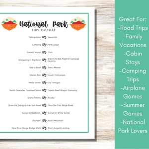 US National Park This or That Travel Games | Family Road Trip Printable ...