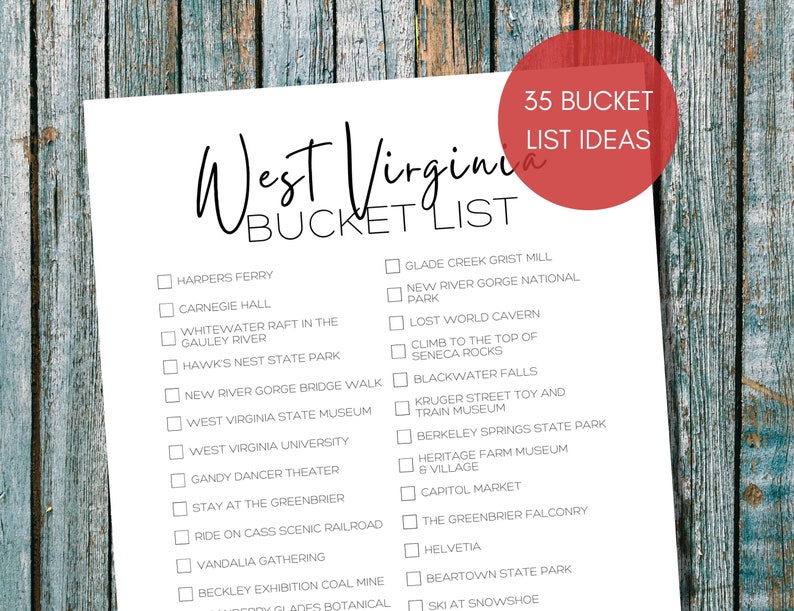 West Virginia Bucket List Printable America's 50 States - Etsy