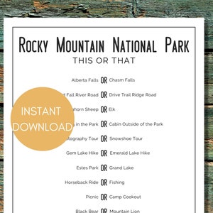 Rocky Mountain National Park This or That Travel Game US National Park ...