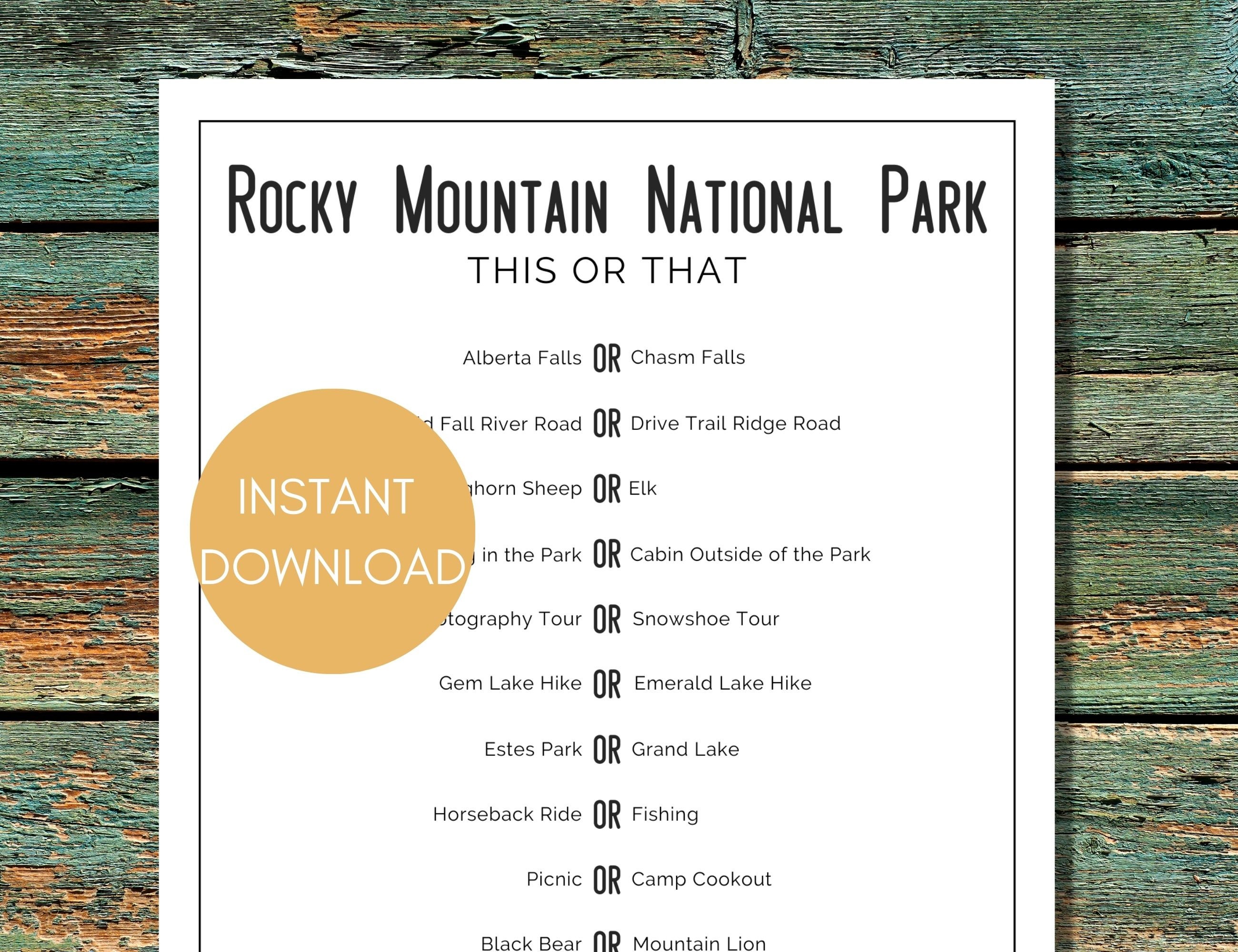 Rocky Mountain National Park This or That Travel Game US National Park ...