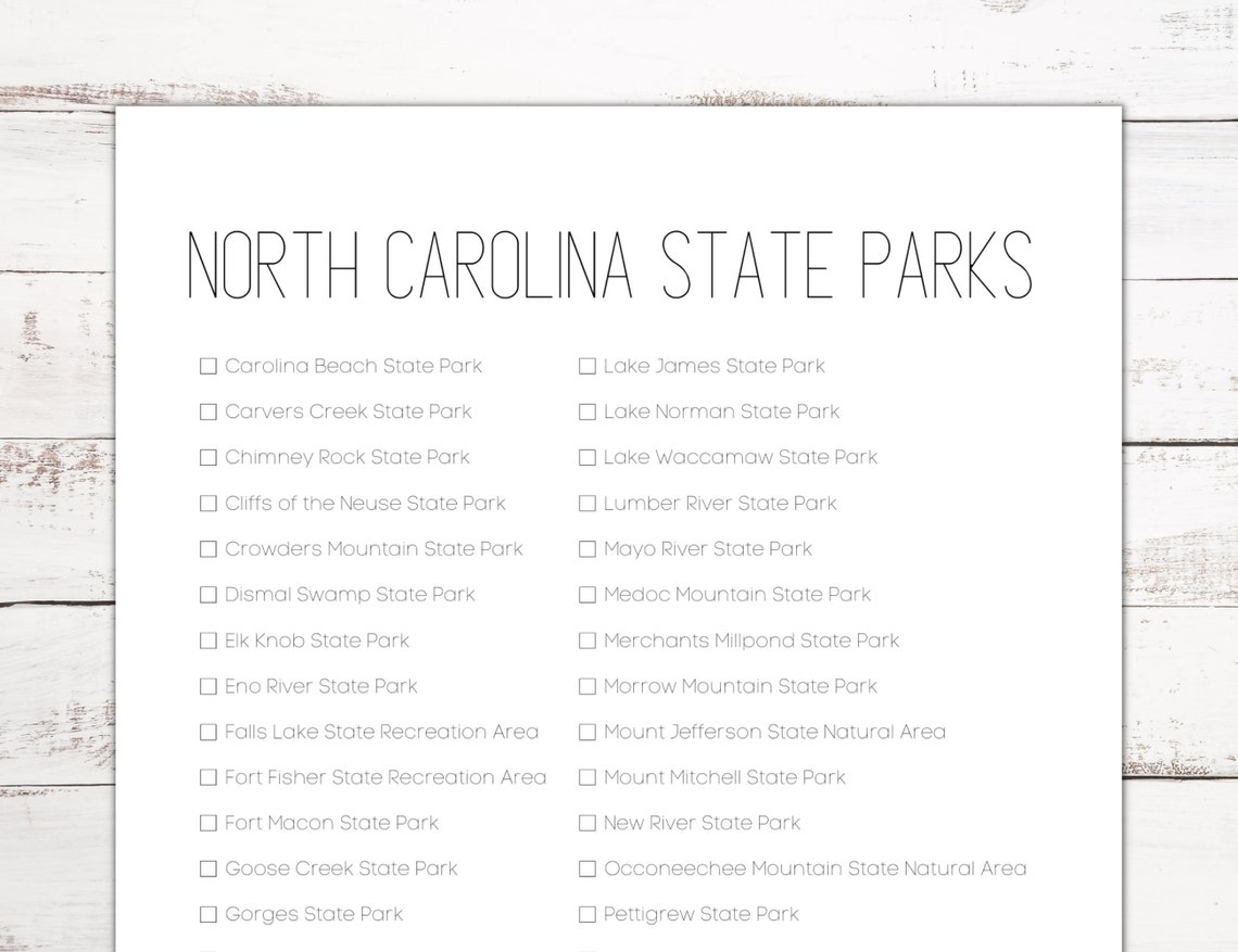 North Carolina State Parks and Recreation Checklist | Printable Travel ...