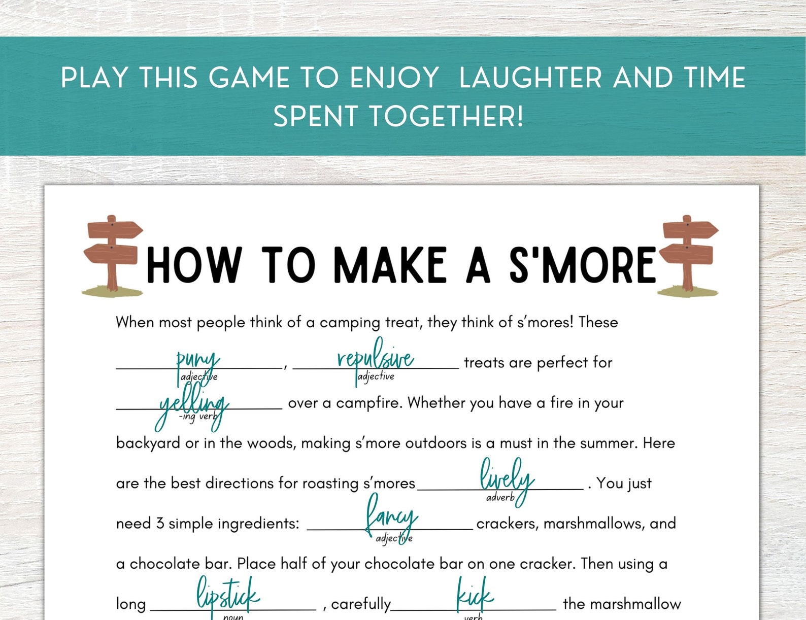 Family Camping Word Game Printable | Funny Word Libs for Camping Party ...
