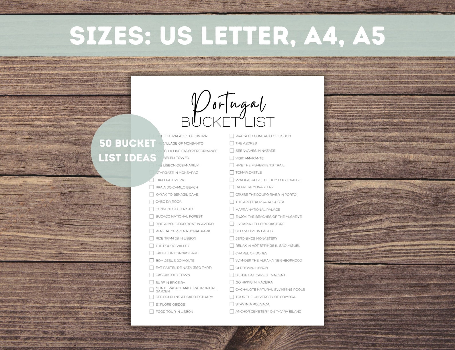 Portugal Bucket List Printable | Portugal Travel List Planner | Travel ...