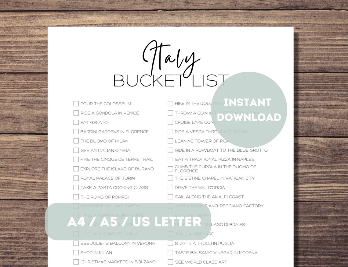 Italy Bucket List Printable | Italy Travel List Planner | Travel ...