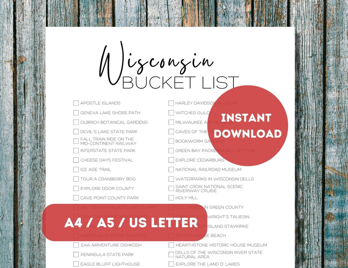 Wisconsin Bucket List Printable America's 50 States Travel Planner ...